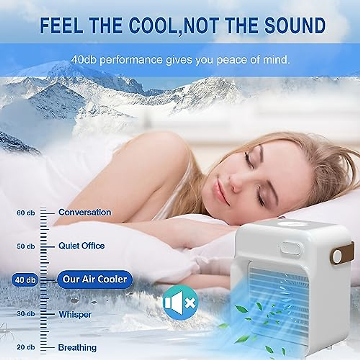 clleylise Portable Air Conditioner, Rechargeable Personal Air Cooler Quiet Desk Fan with 3 Speeds Small Air Condition Fan Mini Evaporative Cooler for Small Room Office Dorm and Outdoor