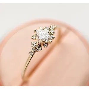 Koguxuix Vintage Ring Gold Engagement Ring CZ Crystal Diamond Wedding Ring 14k Gold Milgrain Ring Band (6)