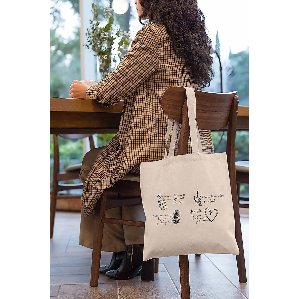 LIBIHUA Practical Magic Quote-Salt Rosemary Lavender Love-and Fall in Love Whenever You Can-Inspirational Gift for Women Sister Daughter Best Friend Cousin Coworker-Shoulder Bag Shopping Bag Tote Bag