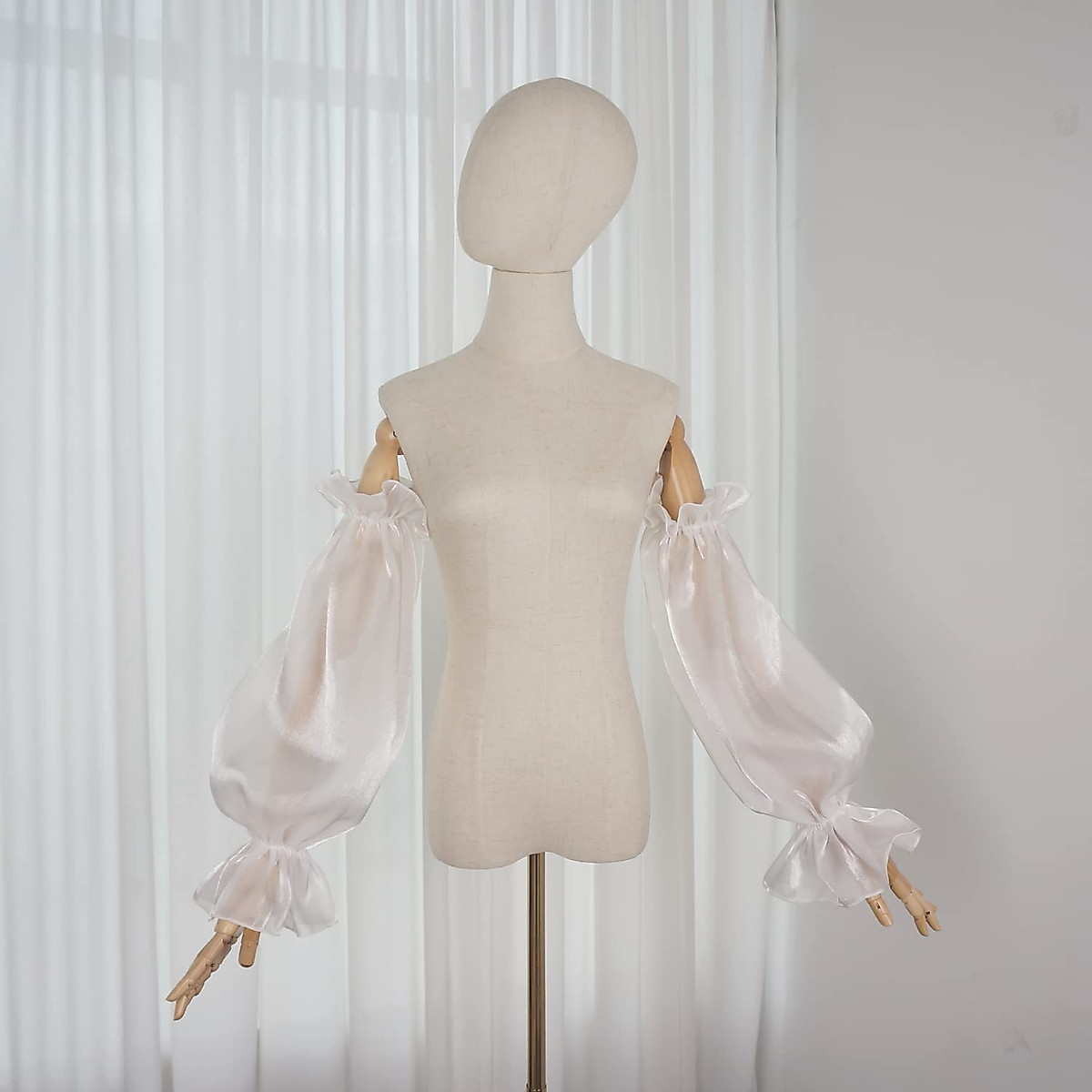 Detachable Sleeve for Wedding Dress Spandex Cuff Silky Organza Puff Sleeve Ivory
