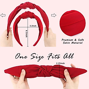 TOBATOBA Red Knotted Satin Silk Headband, Wide Non-Slip Top Knot Hair Accessory for Women