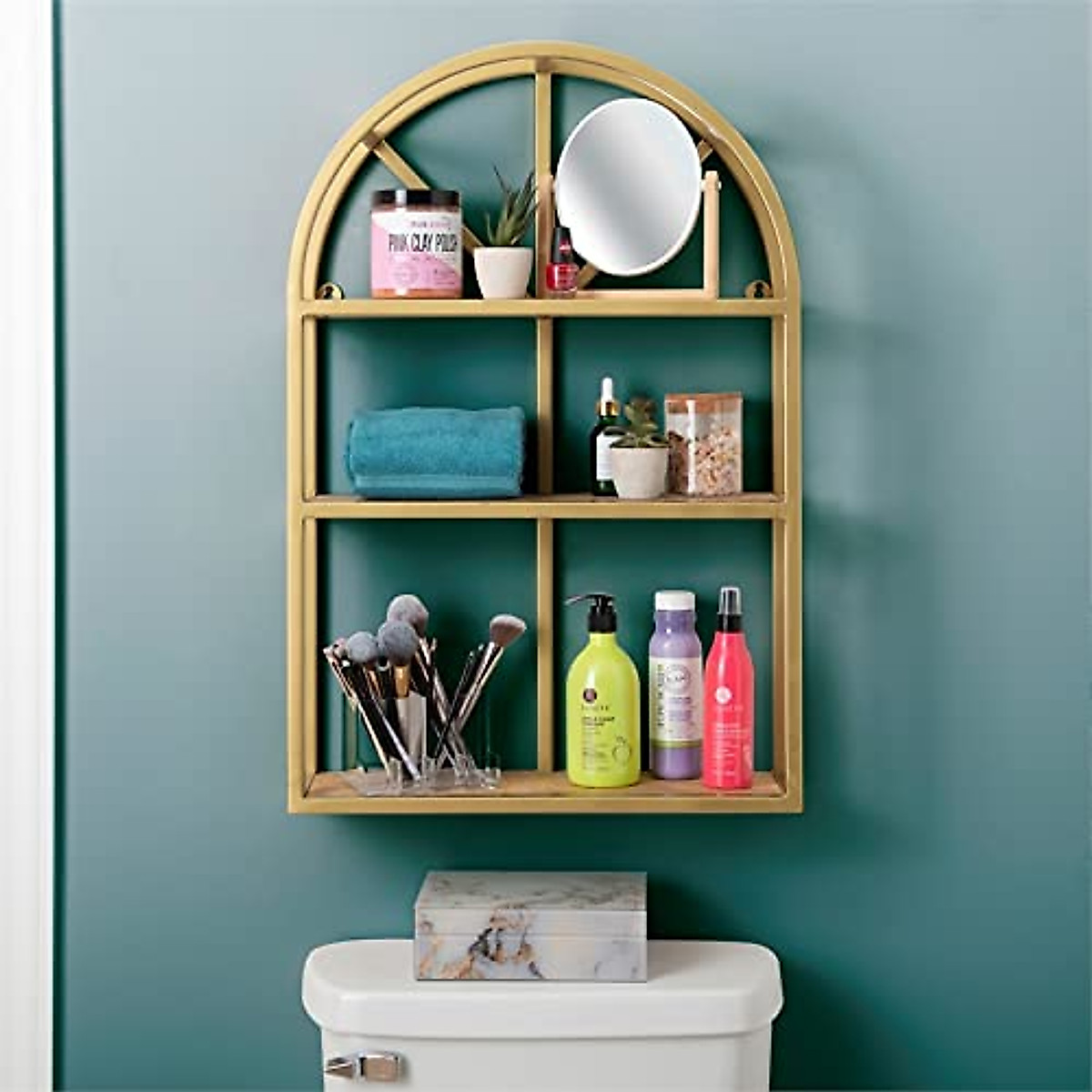 Powell Furniture Linon Penelope Metal and Wood Wall Shelves in Gold and ...