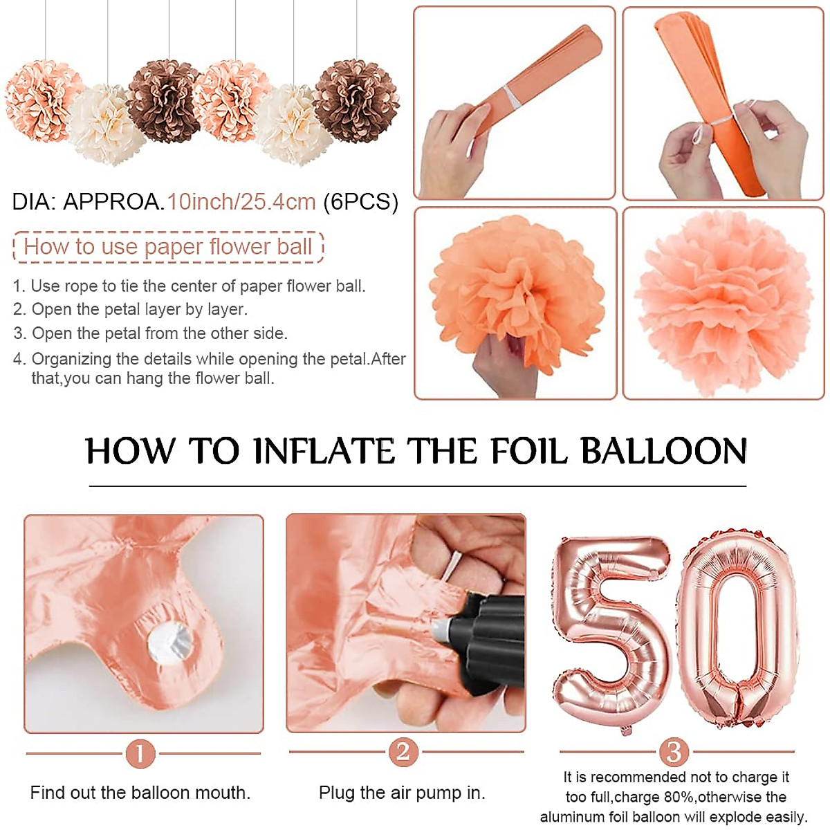 50th Birthday Decorations for Women, Rose Gold Party Supplies Balloon Garland Arch Kit with Happy Birthday Banner Tassels Confetti Balloon Number 50 Birthday Wedding Anniversary for Her