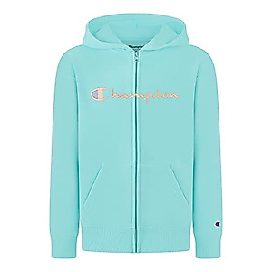 Champion Girls Sweatshirt Full Zip Up Fleece Hoody Sweatshirt Top Kids Clothes (Signature Blue Mist, Large)