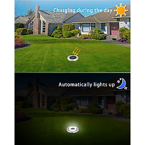 Kooboe Solar Ground Lights, 8 Packs 12 LED Solar Garden Lights Outdoor Waterproof Bright in - Solar Disk Lights for Pathway, Yard, Patio, Walkway, Christmas Decorations(Warm White)