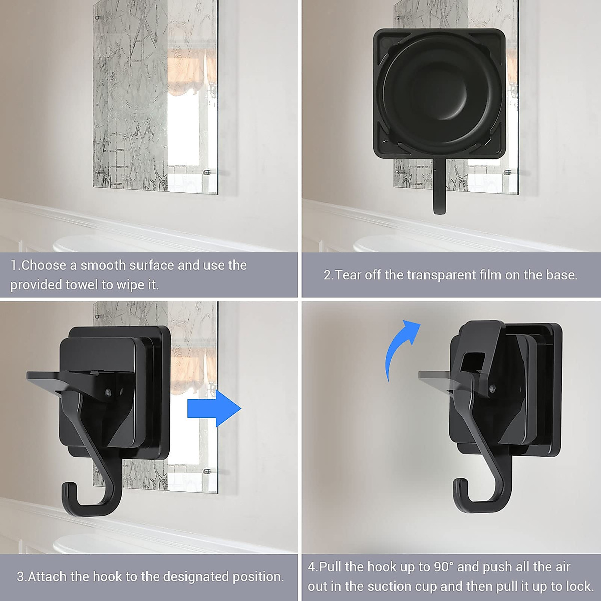 YSSILADI Suction Cup Hooks 2 Pack, Heavy Duty Vacuum Suction Shower Hooks Window Glass Kitchen Bathroom Hooks Reusable Without Punching for Towel Loofah Robe Coat Wreath Decor (Silver-Grey, 2 Pack)