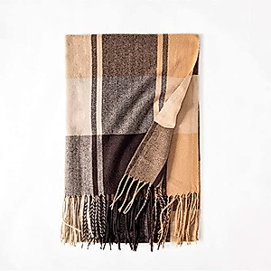 SPELLTIVE Classic Tassel Plaid Soft Cashmere Feel Womens Scarf (Brown Plaid)