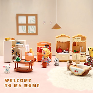 Chivao 43 Pcs Dollhouse Furniture Kitchen Play Set Miniature Refrigerator with Mini Food Pots and Pans Set Pretend Play Kitchen Accessories Kitchen Toys