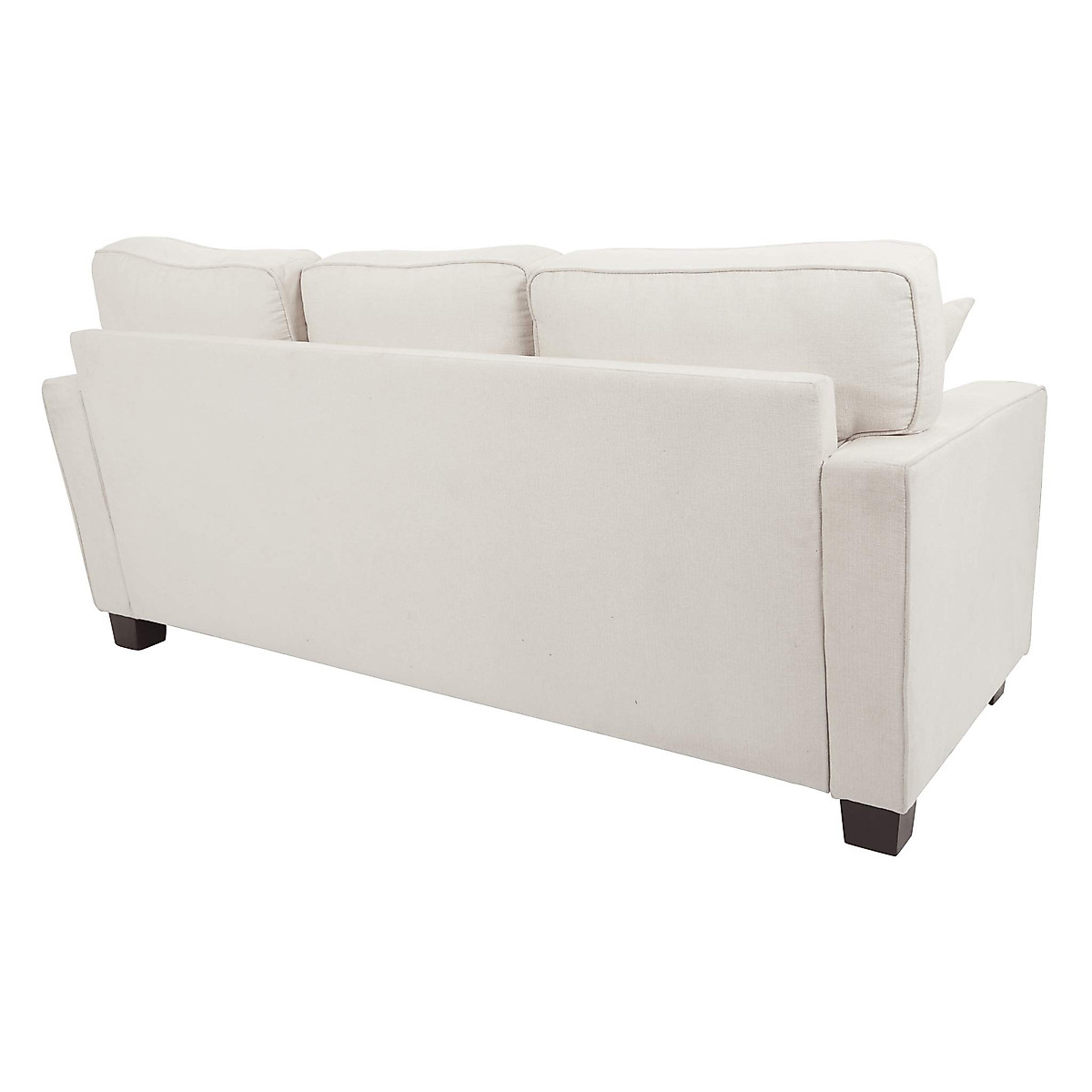 OSP Home Furnishings Ivory Fabric Russell Reversible Sectional Sofa with 2 Pillows and Coffee Finished Legs