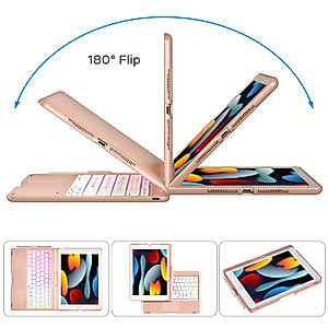 NOKBABO iPad 9th Generation Case with Keyboard, 360° Rotatable Touchpad and 7 Color Backlight & Pencil Holder for iPad 9th/8th/7th Gen 10.2 inch & iPad Air 3rd Gen/iPad Pro 10.5 inch - Rose Gold