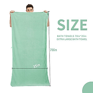OLESTER 2 Pack Green 35x70 Inch Microfiber Bath Towel Sets Oversized Bath Sheets for Adults Extra Large Sets for Shower Pool Beach Bathroom Super Soft Highly Absorbent Quick Dry Towels