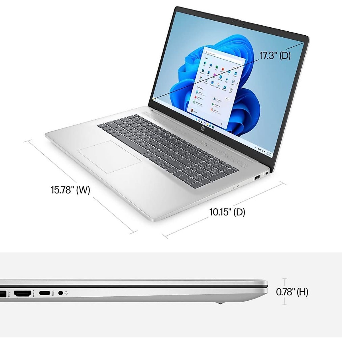 HP 2023 Newest Laptop, 17.3 Inch Display, Intel Core i3-1125G4 (Beat i5-10210U) Processor, 32GB DDR4 RAM, 1TB SSD, Intel UHD Graphics, WiFi, Bluetooth, Windows 11 Home in S Mode, Natural Silver