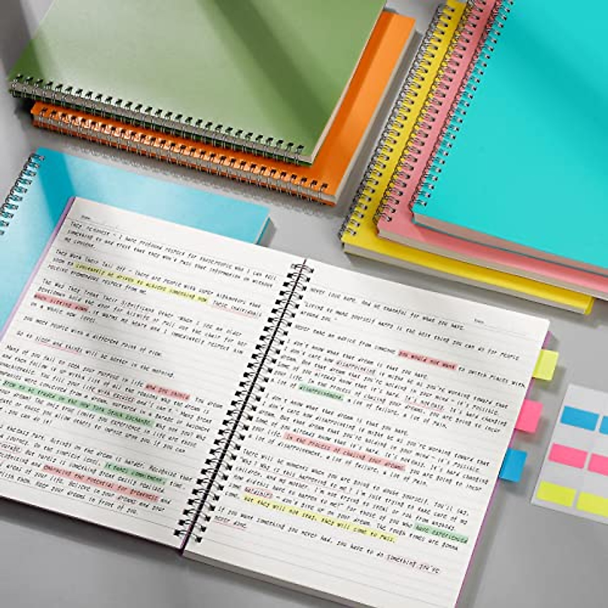 HIUKOOKA College Ruled Spiral Notebook 7.48"X 10.15"(B5),4 Pack Hardcover Journal Notebook with Sticky Notes,160 Pages ,100GSM Thick Paper,Cute Notebook for Works,Study,Meeting,Writing(Tiffany Blue,