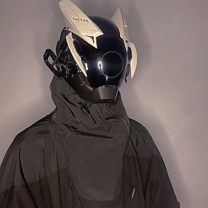 BIKETEK Cyberpunk Mask Cosplay, LED Light Futuristic Mecha Warrior Helmet, Sci-Fi Black Full Face Mask, Perfect for Halloween, Party (style 2)