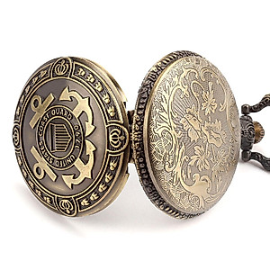 Akopiuto Coast Guard Pocket Watch with Necklace Chain Clock Bronze Quartz Pendant Watches