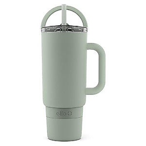 Ello Port 40oz Tumbler with Carry Loop & Integrated Handle, Vacuum Insulated Stainless Steel Reusable Water Bottle, Travel Mug with Leak Proof Lid & Straw, Perfect for Iced Coffee & Tea, Sage