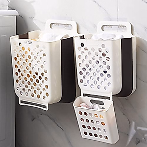 LIFKOME 1 Set Fordable Laundry Basket Clothes Storage Basket Wall Hanging Plastic Laundry Baskets for Home Kitchen Bedroom White