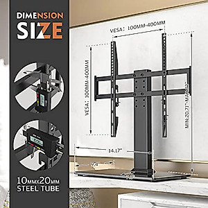 Universal TV Stand - Table Top TV Stand for 27-60 inch LCD LED TVs - 6 Level Height Adjustable TV Base Stand with Tempered Glass Base & Wire Management, VESA 400x400mm