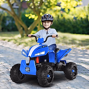 Costzon Kids ATV, 12V Battery Powered Electric Vehicle w/LED Lights, 4-Wheel Suspension, Music, Story, USB, MP3, Extended Seat, Ride on Car 4 Wheeler Quad for Boys & Girls Gift, Ride on ATV (Blue)