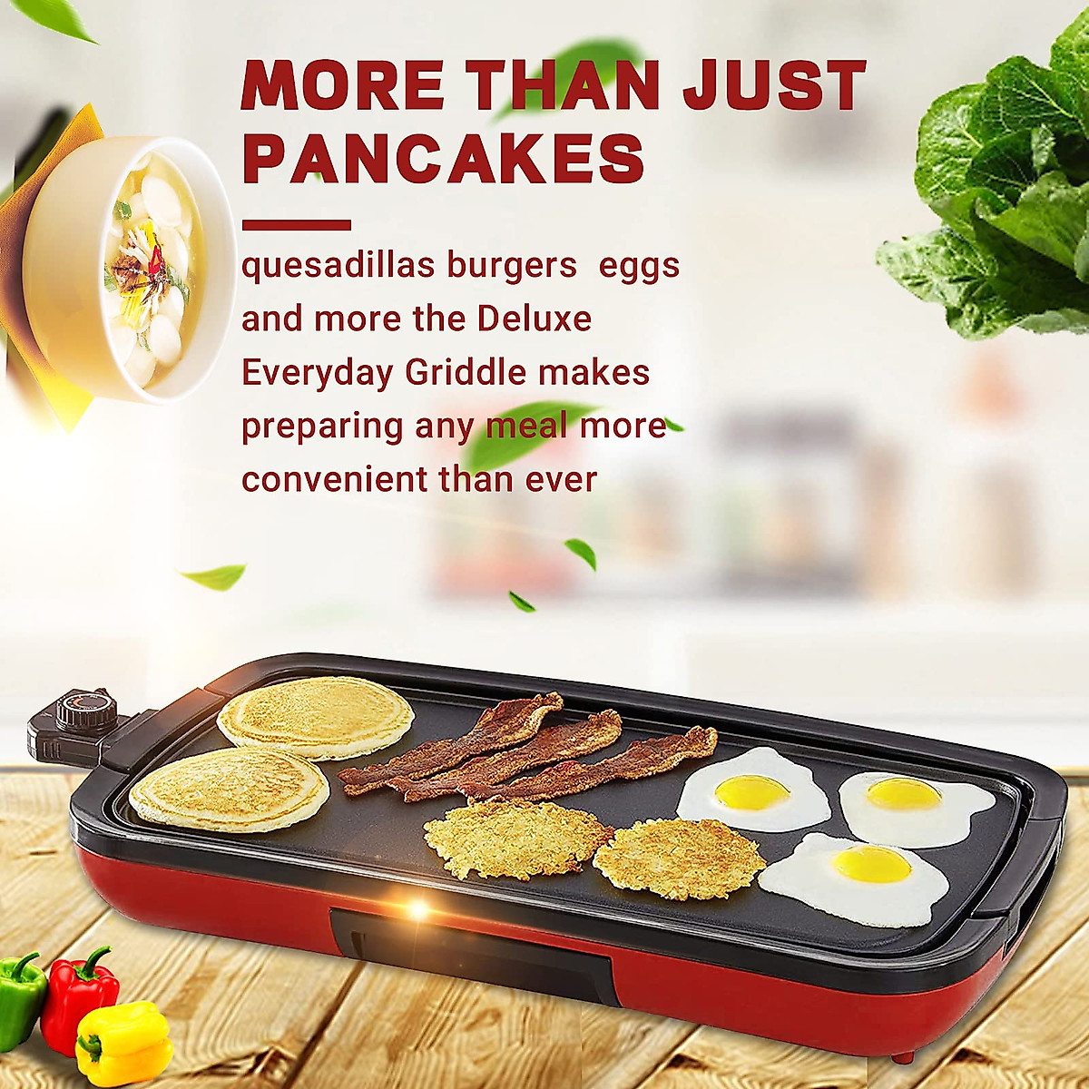 Ceramic Electric Griddle Nonstick Large - 20" x 10.5" Cooking Surface for Pancakes Burgers Eggs