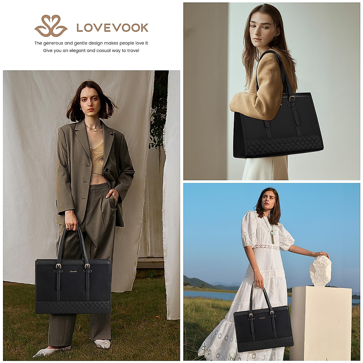 LOVEVOOK Laptop Bag for Women 15.6 inch Canvas Laptop Tote Bag, Large Capacity Work Bag with Clutch Purse, Computer Bag Office Business Briefcase, Casual Handbag for Travel College Teacher School