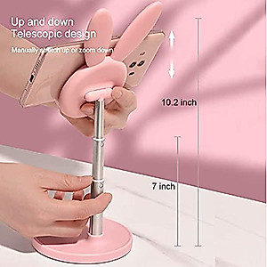 Cute Bunny Phone Holder, Desktop Bunny Ear Cell Phone Holder Stand Height Angle Adjustable Phone Stand Compatible with Most 4-12.9 Inch Mobile Phone, Kindle, iPad, Switch or Tablet (Pink)