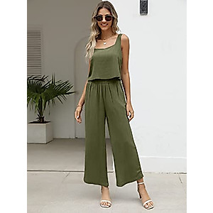 AUTOMET Summer Vacation Outfits 2 Two Piece Matching Sets for Women 2023 Casual Comfy Spring Fashion Clothes Linen Dressy Jumpsuits