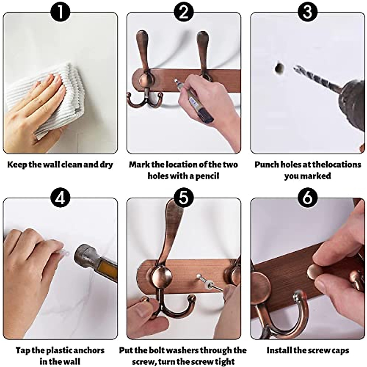 FairyCity Coat Rack Wall Mounted, Metal Heavy Duty Coat Hooks Rail,5 Tri Hooks Wall Coat Hanger Rack for Bedroom,Bathroom Dorm Hanging Towel Clothes Hat Jacket etc (Bronze-2 Pack)