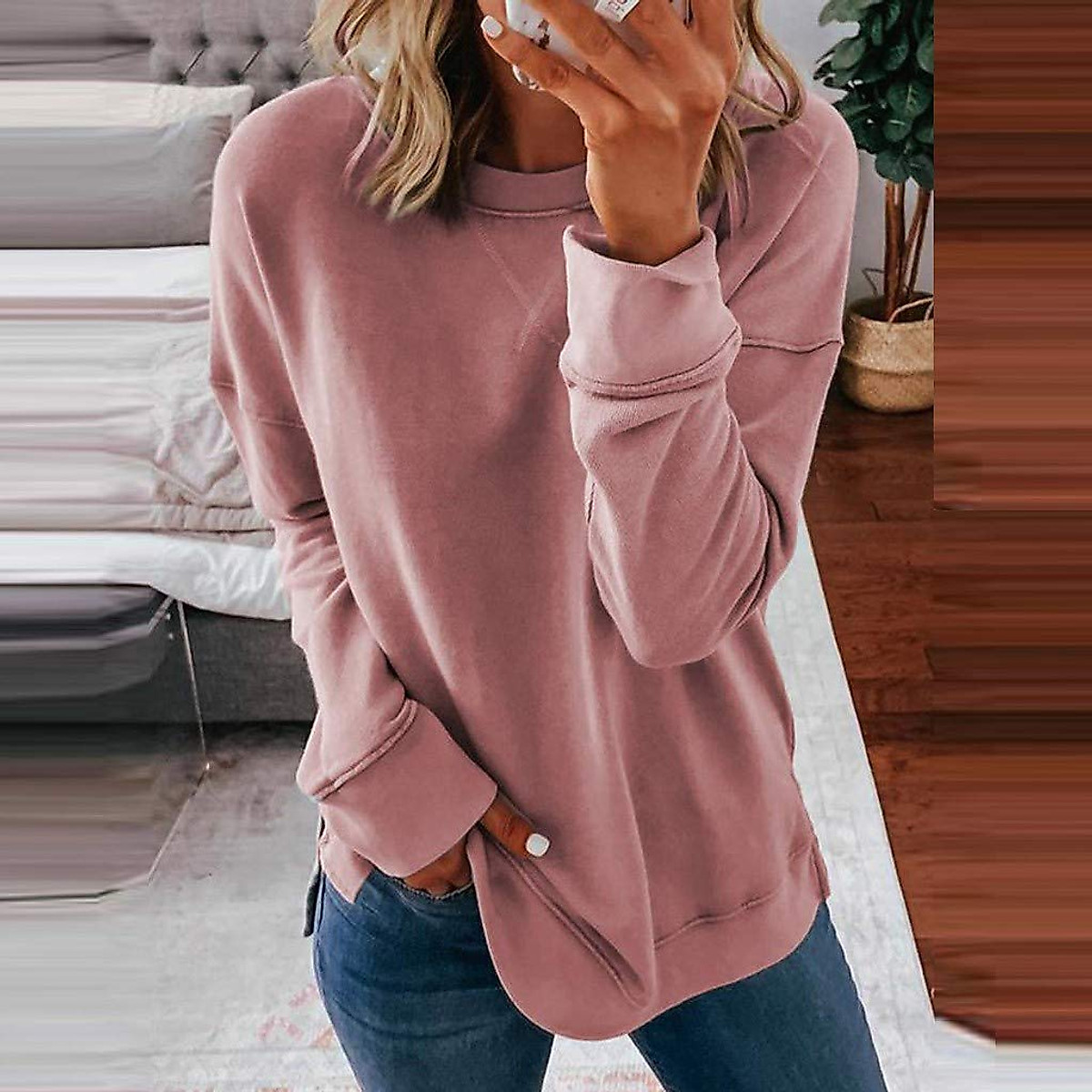 Womens Tops and Blouses,Long Sleeve Shirts for Women Plus Size,Women's Crewneck Sweatshirts Striped Casual Loose Long Sleeve Pullover Tops Shirts