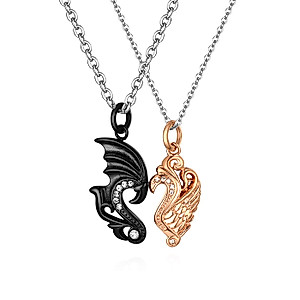 OIDEA Stainless Steel His Hers Angel Wing Pendant Necklace for Couples Valentines Day GIFTS