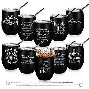 Inbagi Employee Appreciation Gifts 12 oz Stainless Steel Insulated Wine Tumbler Teacher Nurse Coworker Mug with Lids Inspirational Women Male Gifts Father's Day Gift Grad Gift(Black, 10 Pcs)