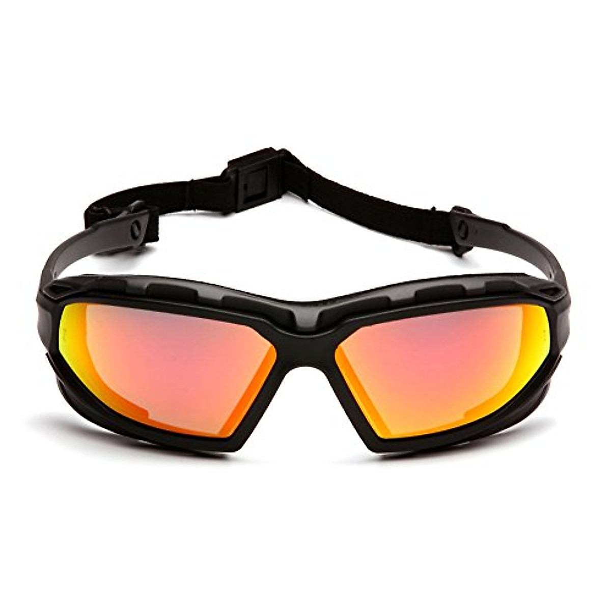Pyramex Safety Highlander XP Eyewear, Black-Gray Frame/Sky Red Mirror Anti-Fog Lens