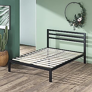 ZINUS Mia Metal Platform Bed Frame with Headboard / Wood Slat Support / No Box Spring Needed / Easy Assembly, King, Black