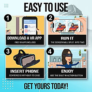 VR Headset for Android Phone - with Built-in Action Button | Virtual Reality Goggles for 4.7”-6.5” Cellphone - Best Set Glasses | Gift for Kids and Adults for Experiencing VR - Light Blue