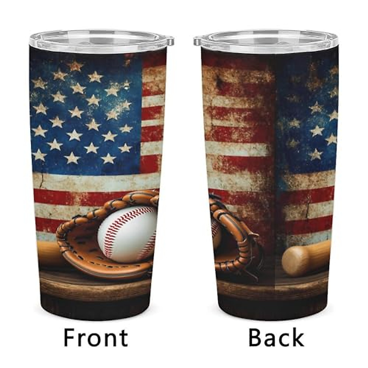 Baseball Glove America Flag (2) 20 OZ Stainless Steel Tumbler Travel Car Coffee Mug with Straw Lid Cleaning Brush Coffee Tumbler Mug for Women Men
