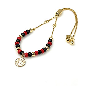 LESLIE BOULES Gold Saint Benedict Medal Bracelet for Women Protection Jewelry