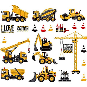 AIYANG Construction Vehicles Wall Stickers Truck Digger Tractor Crane Engineering Car Wall Stickers for Boys Bedroom Playroom Construction Decor for Boys Room Decoration