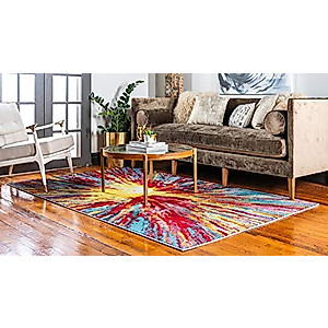 Unique Loom Lyon Collection Modern Abstract Tie-Dye Fireworks Area Rug, 5 x 8 Feet, Multi/Blue
