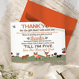 Paper Clever Party Woodland Baby Shower Thank You Cards with Envelopes Blank Notes Prefilled with Message Boys or Girls Personalize Notecards for Registry Gifts, Rustic 4x6 Stationery Set, 15 Pack