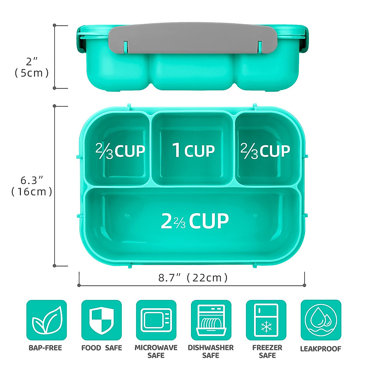 Bento Box,Bento Box Adult Lunch Box, Lunch Box Containers for Toddler/Kids/Adults, 1300ml-4 Compartments&Fork, Leak-Proof, Microwave/Dishwasher/Freezer Safe, Bpa-Free(Blue)