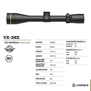 Leupold VX-3HD 4.5-14x40 (1 inch) CDS-ZL Duplex Reticle Riflescope