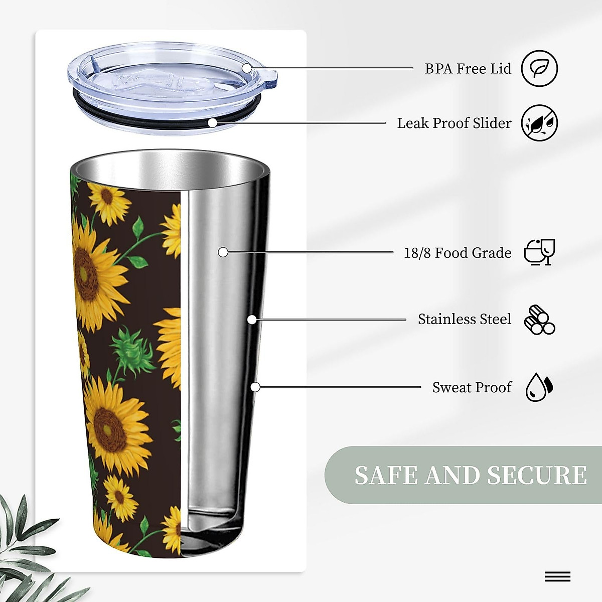 CHASOEA Sunflowers Tumbler 20oz Floral Stainless Steel Insulated Tumblers with Lid and Straw Flowers Travel Coffee Mug Tea Wine Cups Water Bottle Gifts for Women