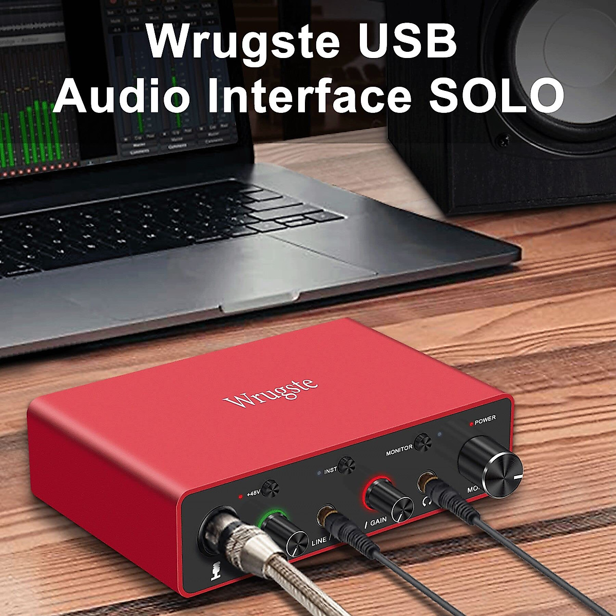 Wrugste USB Audio Interface Solo(24Bit/192kHz)+48V Phantom Power for Computer Recording Podcasting and Streaming Plug and Play for Content Creators Musicians Upgraded Version XLR Audio Interface