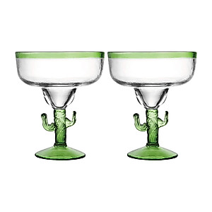 Supreme Housewares Margarita Glasses Cactus Decor Durable Acrylic Plastic Margarita Glass, 18-ounce, Set of 2, Reusable Plastic Drinkware, BPA-free, Shatter-Proof (Cactus Margarita Glass)