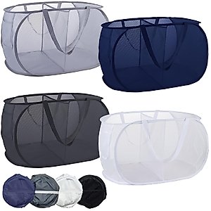 Violinak 4 Pack Collapsible Laundry Baskets Dual Compartment, Mesh Pop Up Hamper with Easy Carry Handles, Foldable laundry hamper for College Dorm, Kids Room, Laundries and Travel, toy storage basket