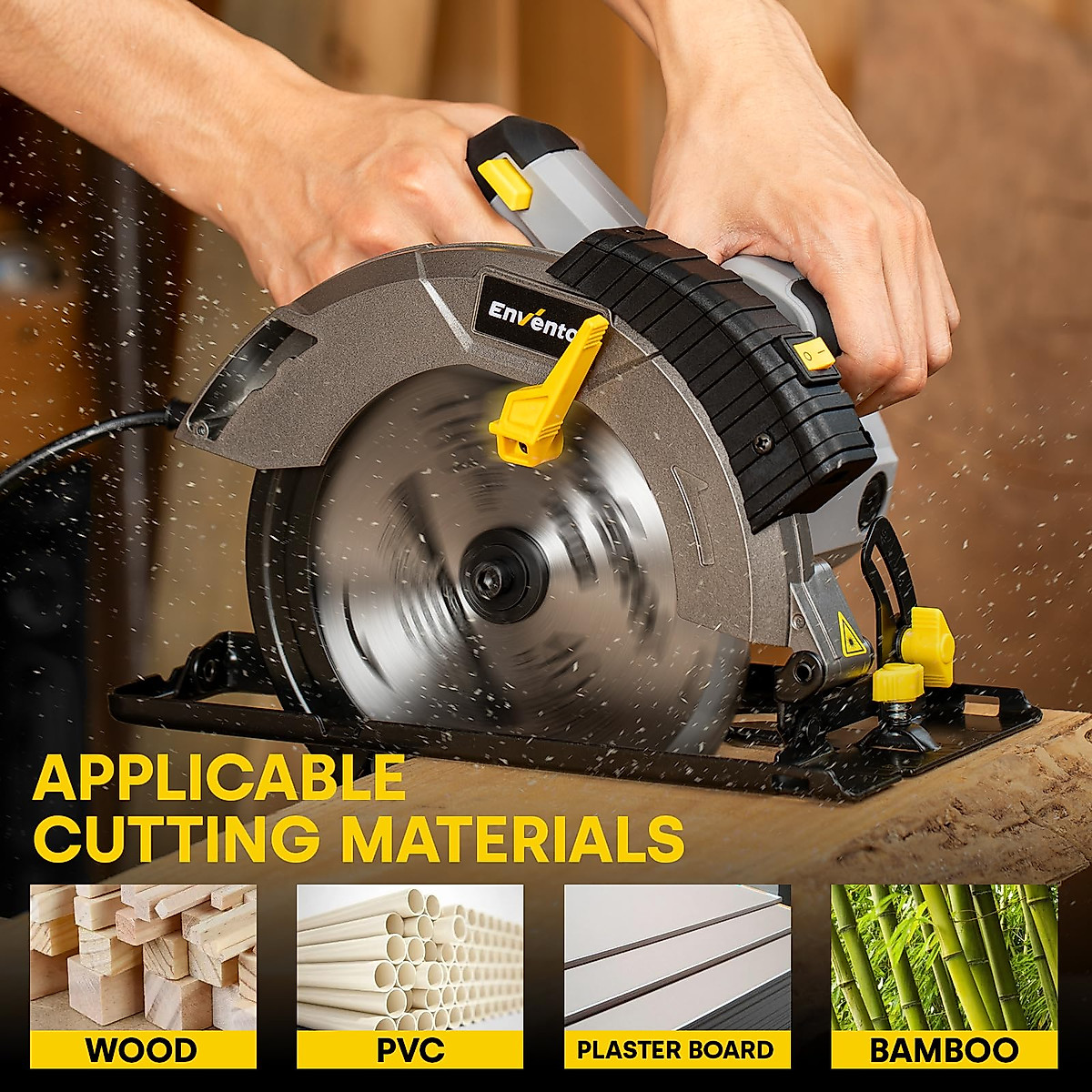 ENVENTOR Circular Saw Corded, 14A Electric Circular Saws 7-1/4-Inch with Laser Guide, 2 Blade Saws (40T/24T), Max Cutting Depth 2-7/16"(90°), 1-13/16"(0°-45°), Single Handed Bevel, 5500RPM