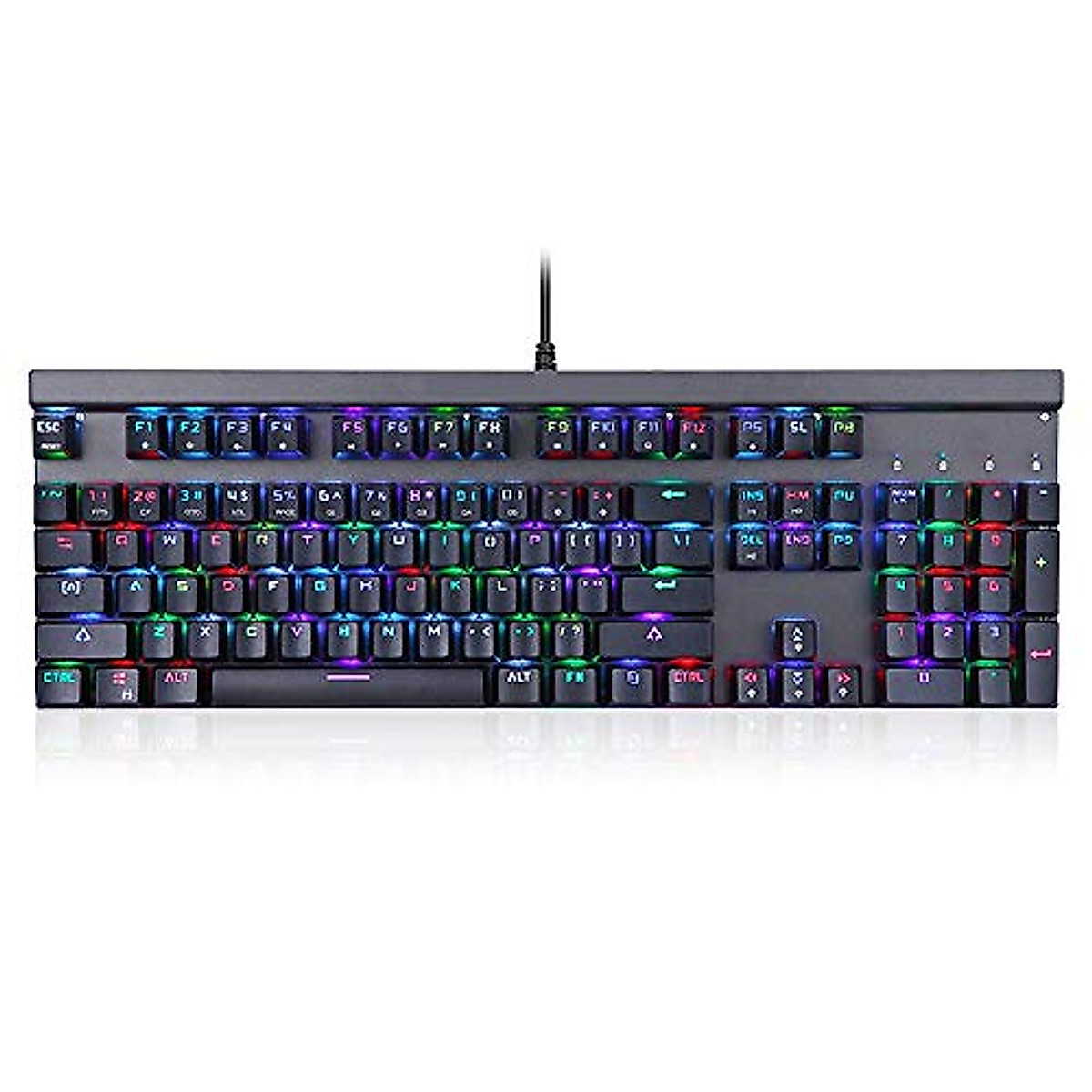Teerwere Gaming Keyboard USB Wired 104 Key RGB Backlit Mechanical Gaming Keyboard Blue/Red Switch Aluminum Alloy Plate Mechanical Gaming Keyboard (Color : White, Size : Blue Switch)