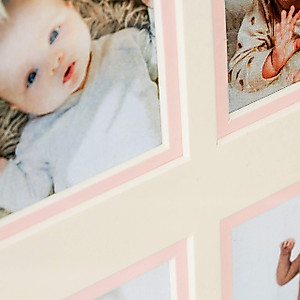 WOOD SIDE ORBIS First Year Newborn Baby Collage Keepsake Picture Frame for Photo Memories with Double Beige Mat and Twelve 2.5x2.5 Slots - Pink