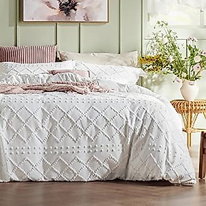 Bedsure Duvet Cover King Size - King Duvet Cover Set, Boho King Bedding Set for All Seasons, 3 Pieces Embroidery Shabby Chic Home Bedding Duvet Covers (White, King, 104x90)