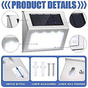 18 Pcs Solar Deck Lights Waterproof Outdoor Fence Lights 21 LED Solar Powered Step Lights Stainless Steel Stairs Lamps for Garden Pathway Backyard Patio Yard Stair Wall Railing Lighting (White)